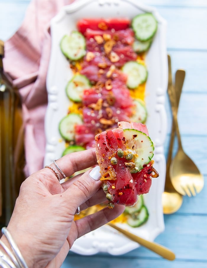 Tuna Crudo • Simple & Tasty Italian Ahi Tuna Recipe {Video} • Two ...