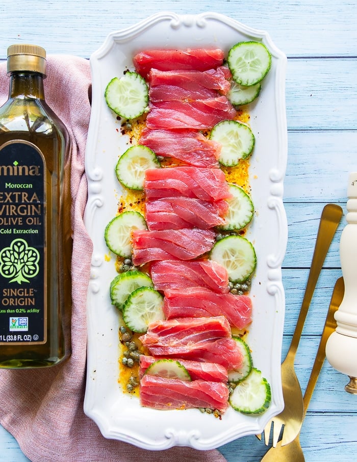 Tuna Crudo • Simple & Tasty Italian Ahi Tuna Recipe {Video} • Two ...